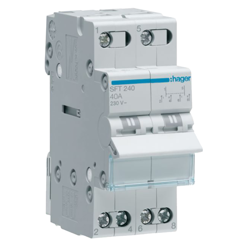 Hager Changeover switch, on-off-on, Din rail, 2-pole, 40A
